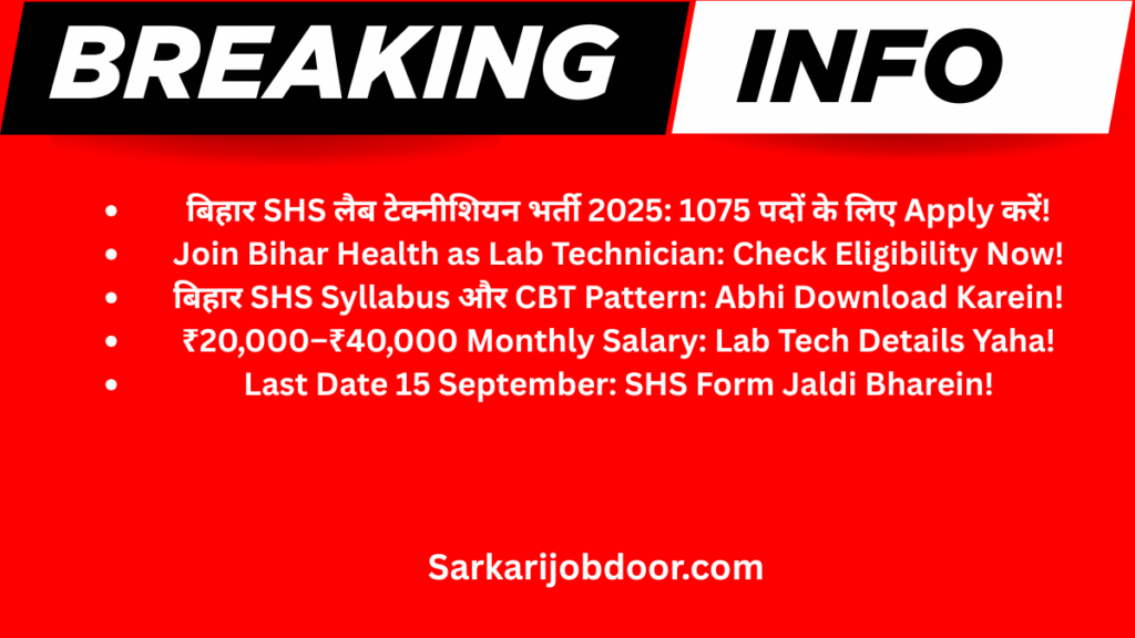 Bihar SHS Laboratory Technician Recruitment 2025: Apply for 1075 Posts ...